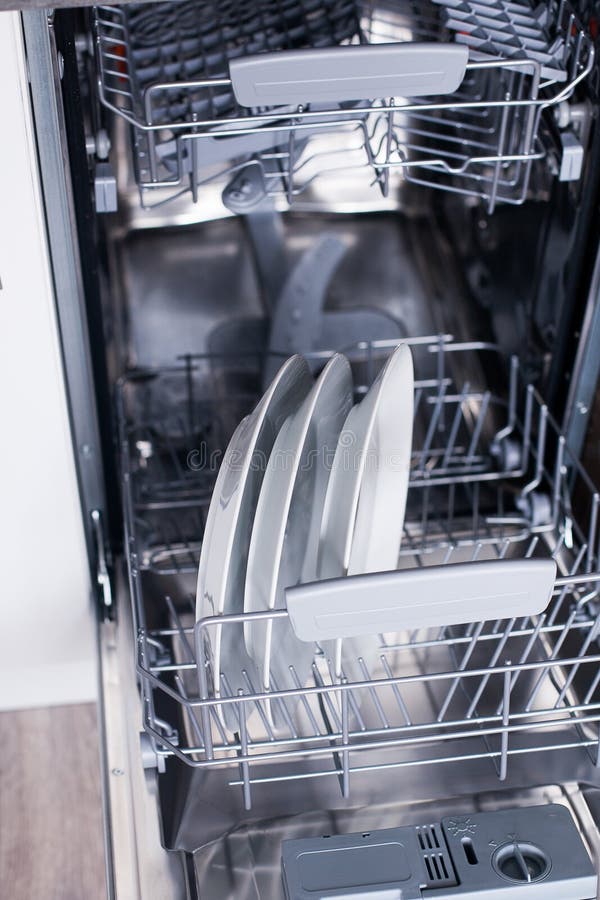 Open Dishwasher with Clean Dishes Stock Photo - Image of load ...