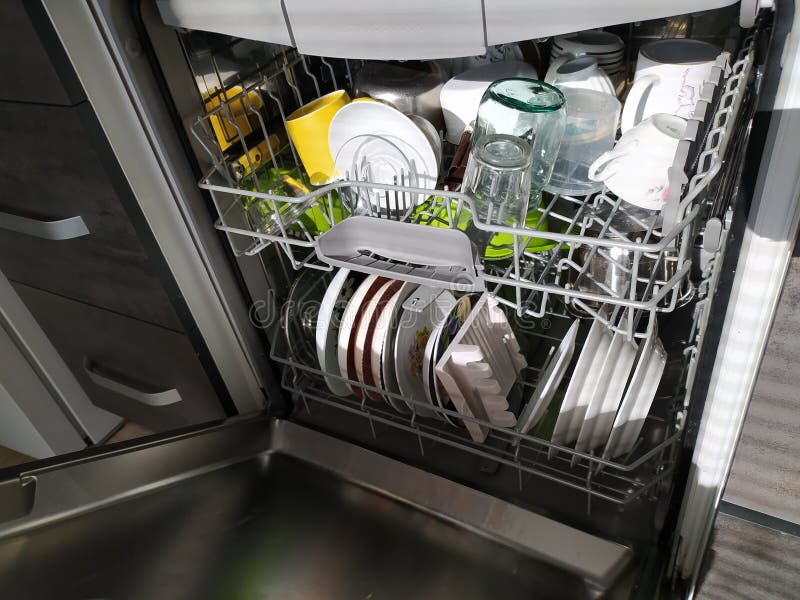 Open Dishwasher with Clean Utensils Stock Image - Image of meal, room ...
