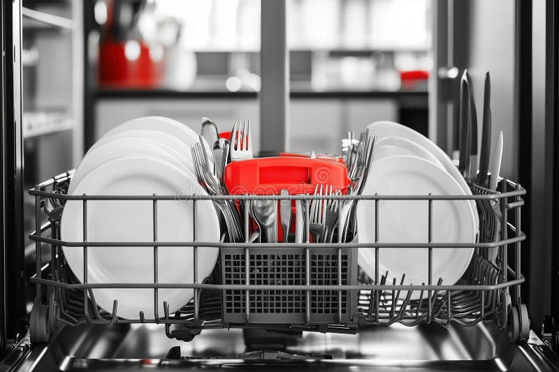 Open Dishwasher with Clean Utensils in it Ai Photo Stock Illustration ...