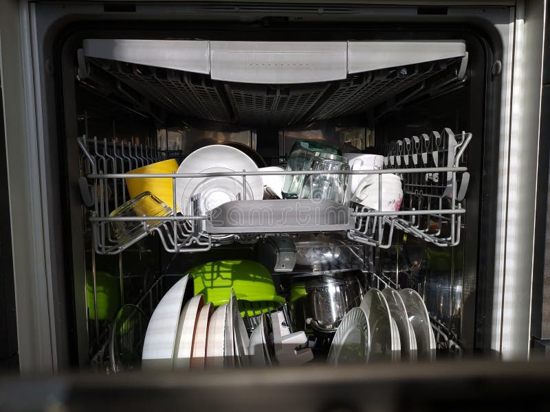 Open Dishwasher with Clean Utensils Stock Photo - Image of screenshot ...