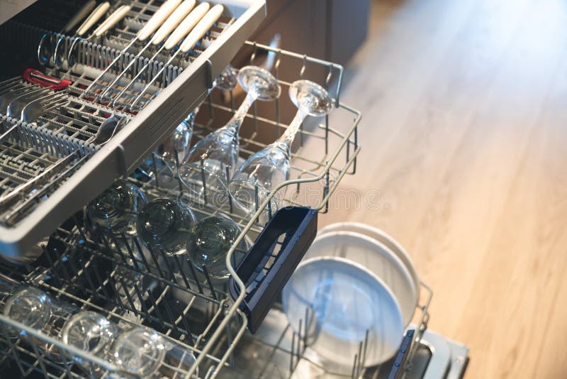 Open Dishwasher at Home Kitchen Stock Image - Image of hardware, open ...