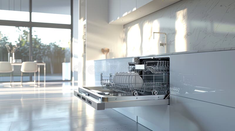 An Open Dishwasher Revealing a Few Clean Dishes Neatly Arranged Inside ...