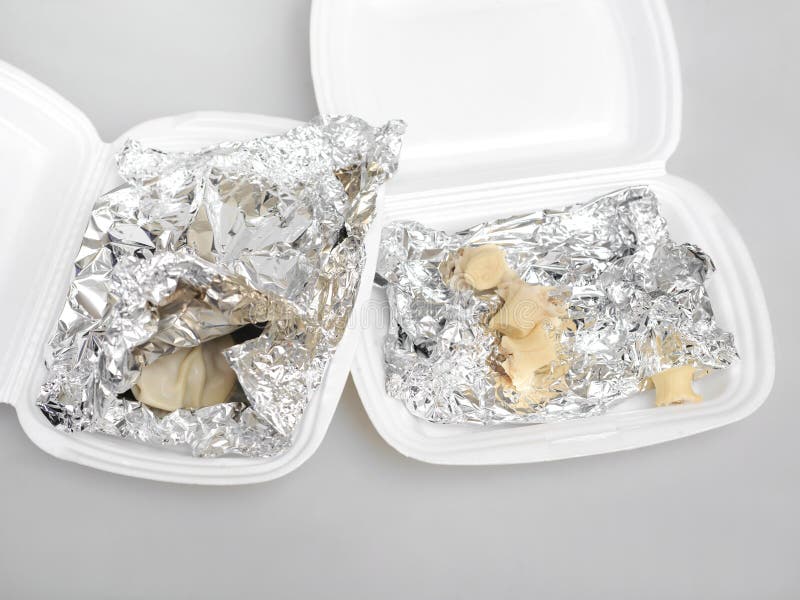 Finished lunch closeup stock image. Image of foil, plastic - 140261481