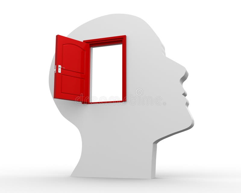 Door in Head and Ladder, Concept of Open Mind Stock Illustration ...