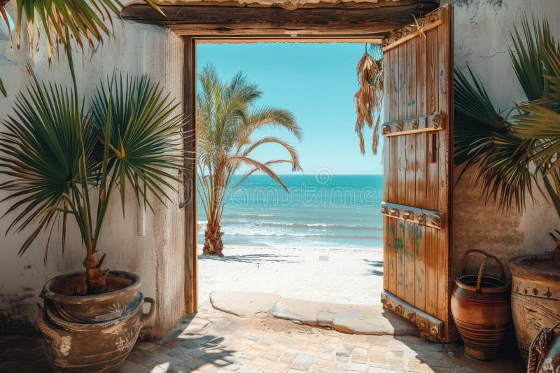 Open Door with Access To the Beach from Desert. Ai Generated Stock ...