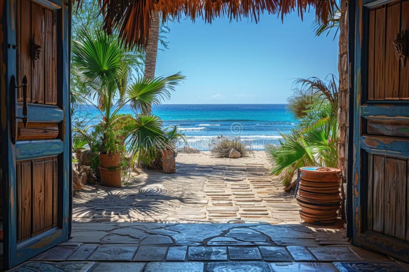 Open Door with Access To the Beach from Desert. Ai Generated Stock ...