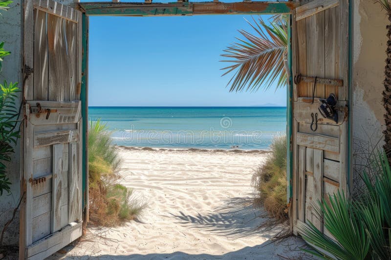 Open Door with Access To the Beach from Desert. Ai Generated Stock ...