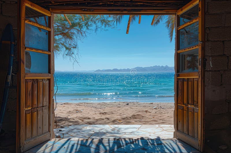 Open Door with Access To the Beach from Desert. Ai Generated Stock ...
