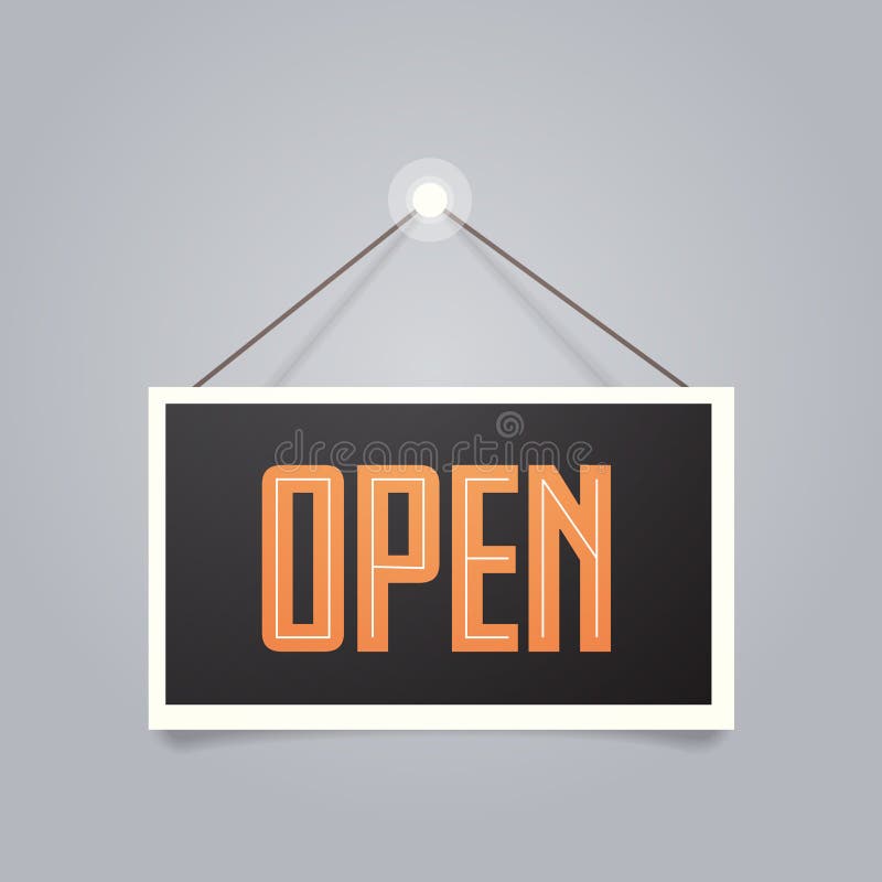 Open Door Advertising Sign Store Opening Concept Label with Text Flat ...