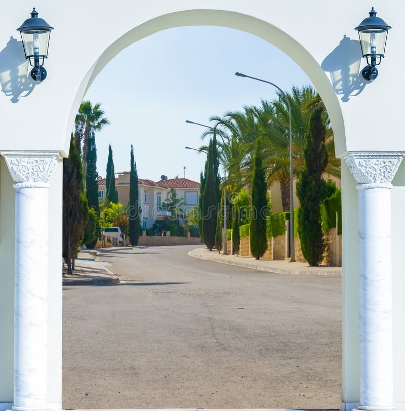 Open door arch with alley stock image. Image of style - 71519065