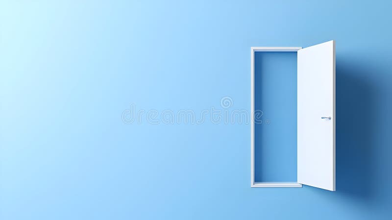Open Door on Blue Wall - 3D Illustration Stock Illustration ...