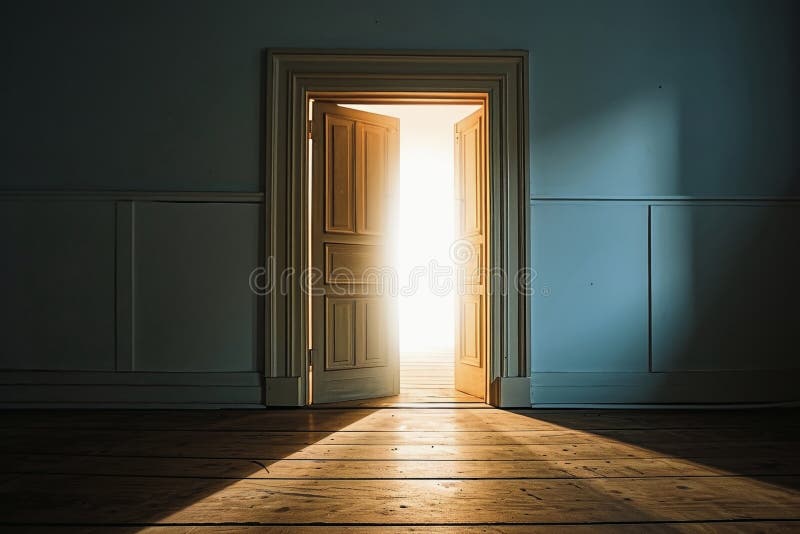 An Open Door with Bright Light Coming Out of the Door Stock ...