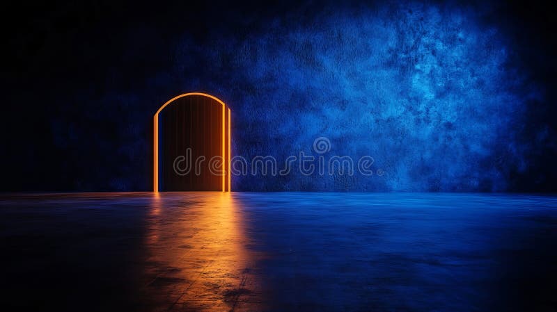 An Open Door in a Dark Room with a Blue Wall Stock Photo - Image of ...