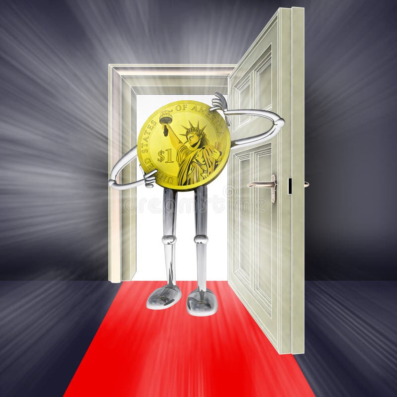 Open Door with Dollar Coin and Flare Stock Illustration - Illustration ...