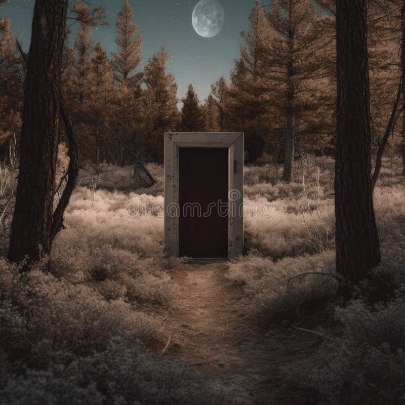 Open door in dreamy mist stock illustration. Illustration of hide ...