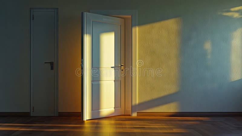 An Open Door in an Empty Room with a Light Coming through it Stock ...