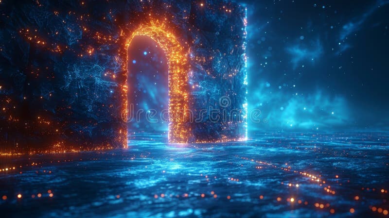 An Open Door at the End of a Digital Path. the Doorway is Outlined with ...