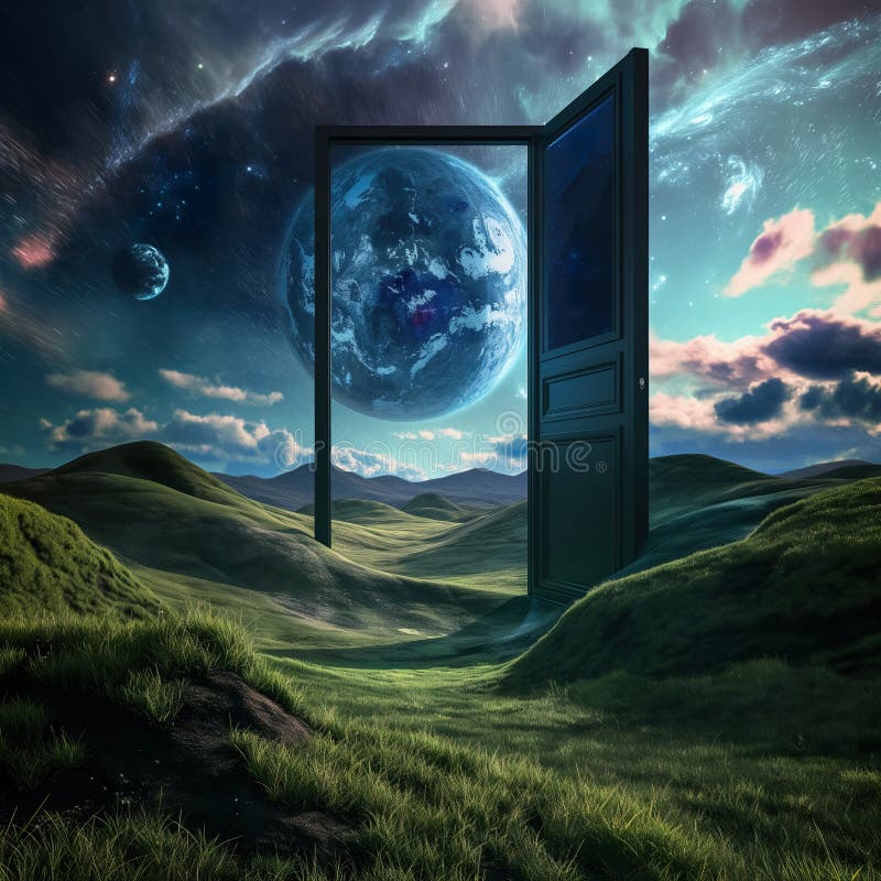Open Door in Fantasy Landscape. Stock Illustration - Illustration of ...