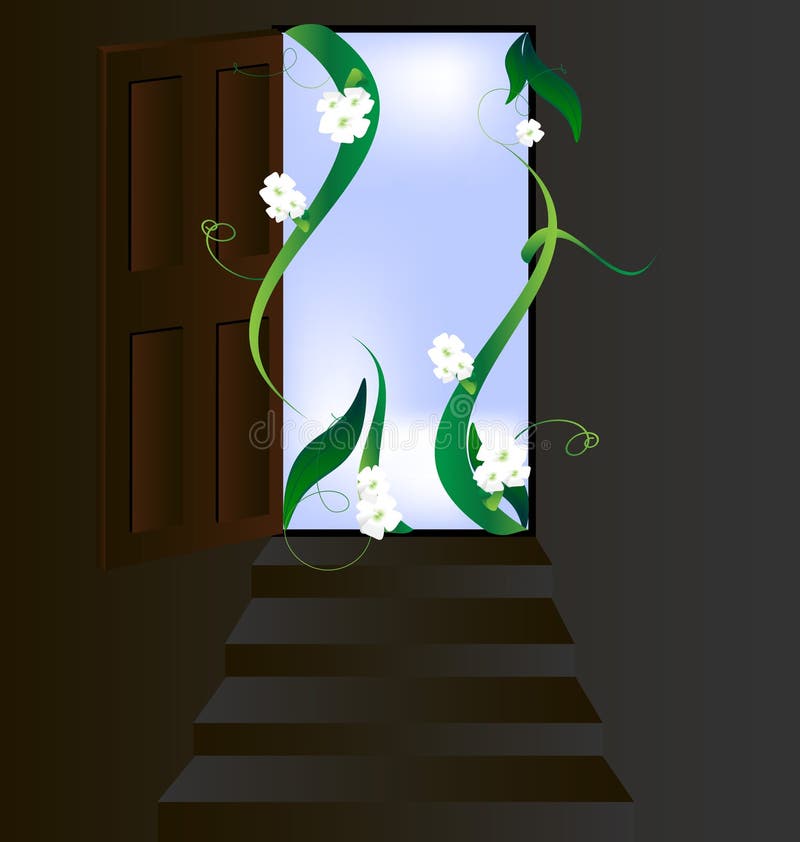 Open door and flowers stock vector. Illustration of abstract - 19552547