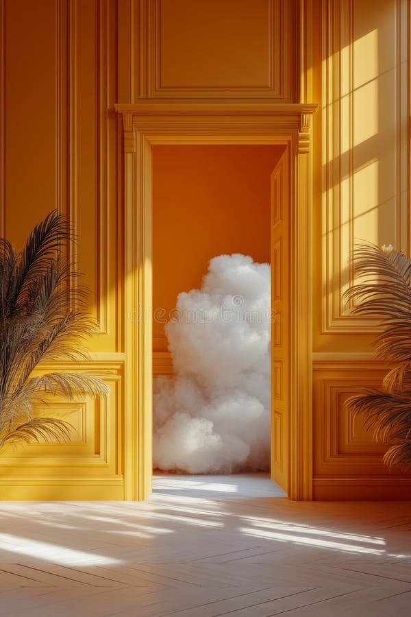 An Open Door Frames a Mesmerizing View of White Clouds Spilling into a ...