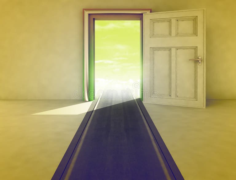 Open Door with Highway Path Stock Illustration - Illustration of ...