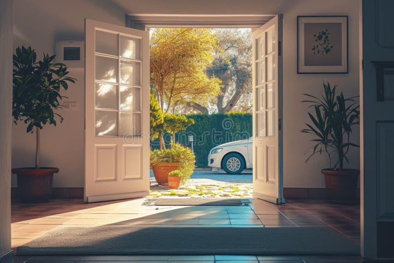 Open Door House with Car Park View, View from Inside, Door Open Inside ...