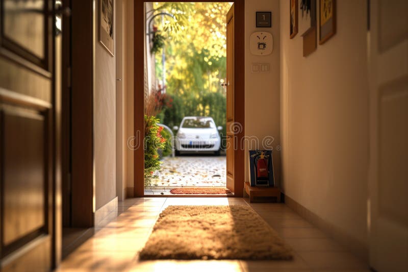 Open Door House with Car Park View, View from Inside, Door Open Inside ...