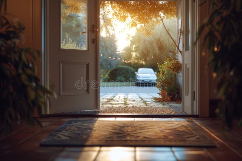 Open Door House with Car Park View, View from Inside, Door Open Inside ...