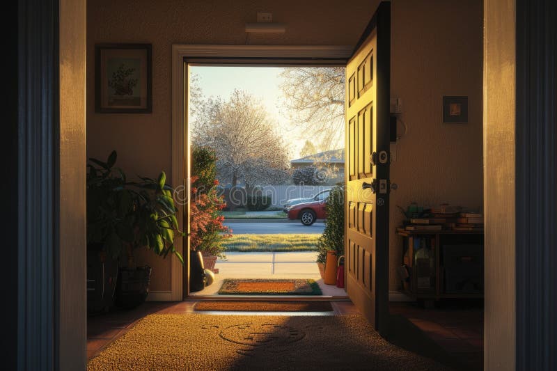 Open Door House with Car Park View, View from Inside, Door Open Inside ...