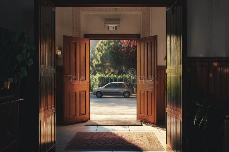 Open Door House with Car Park View, View from Inside, Door Open Inside ...