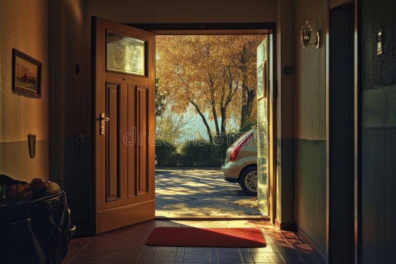 Open Door House with Car Park View, View from Inside, Door Open Inside ...