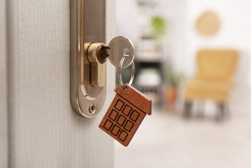 Open Door with Key in Room, Closeup Stock Image - Image of apartment ...