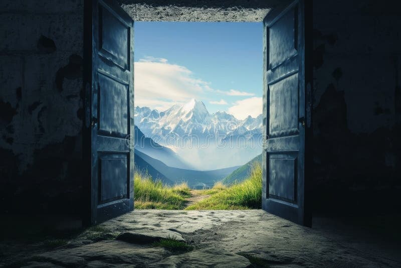 An Open Door Leads the Pathway To a New World Stock Illustration ...
