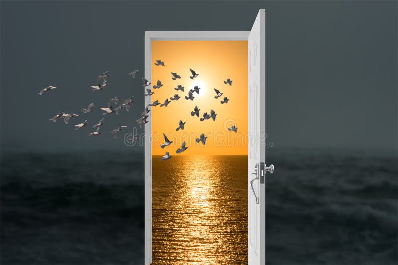 An Open Door Letting in a Sunrise and Good Weather Stock Image - Image ...
