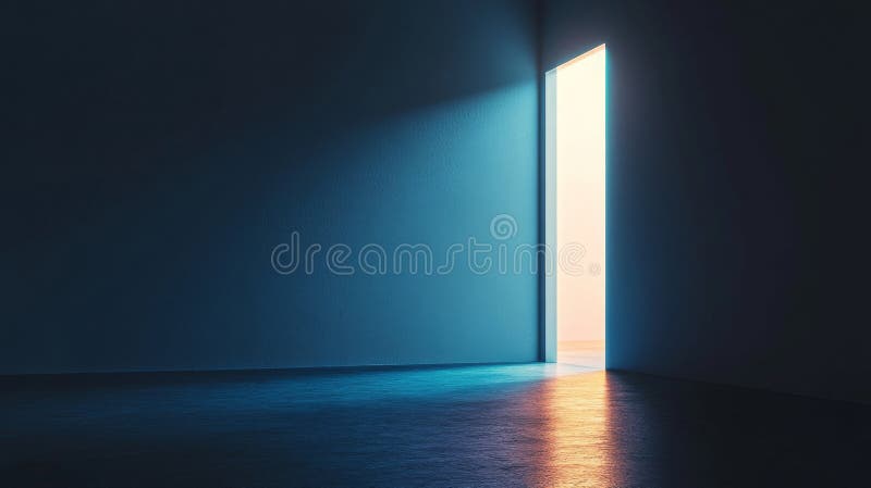Open Door with Light Casting Shadows in Dark Room, Symbolic Concept ...