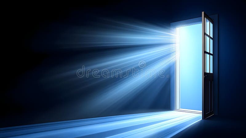 Open Door with Light Rays - 3D Illustration Stock Illustration ...