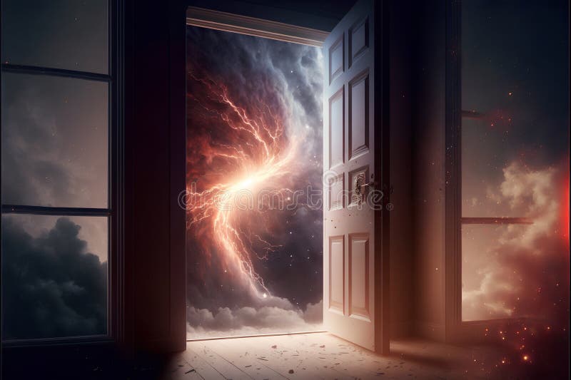 Open Door with Lightning Coming Out of it. 3D Rendering Stock ...