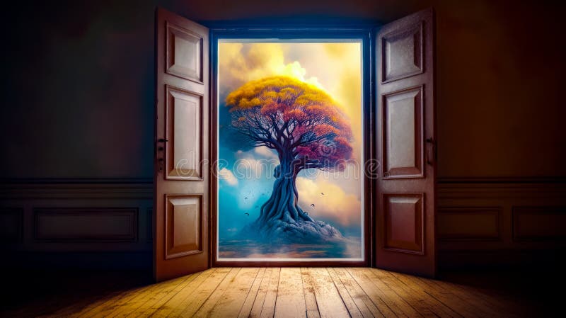 Open Door with Painting of Tree in the Middle of it. Generative AI ...