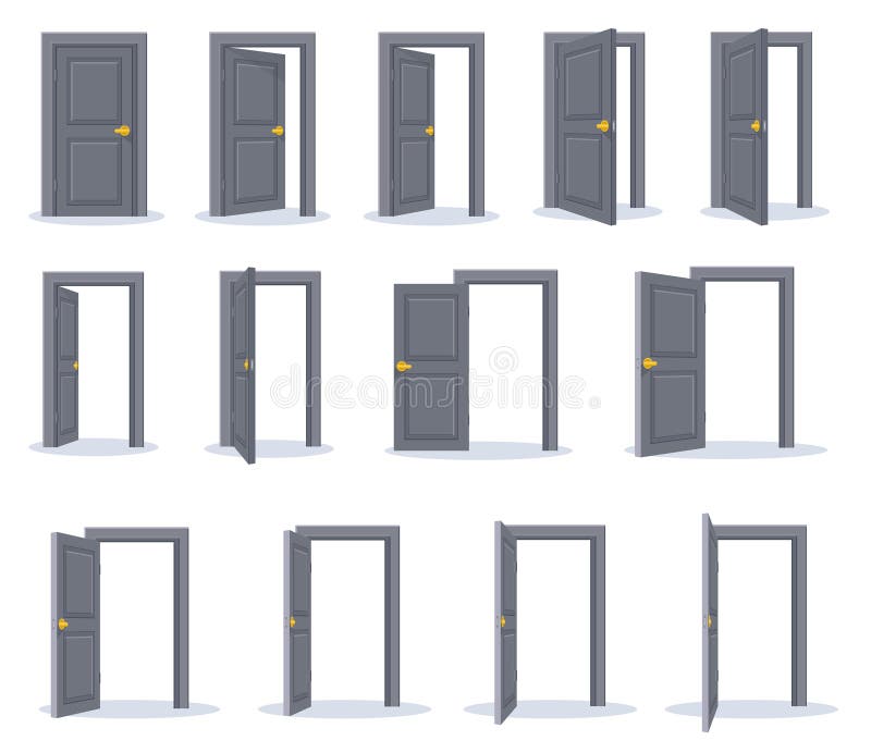 Open Door Sequence Icons. Modern Gray Doors Set Stock Vector ...