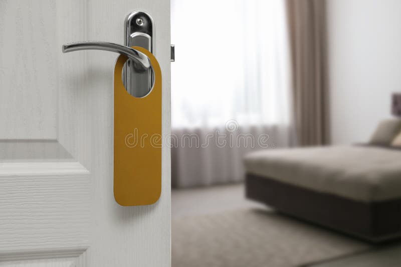 Open Door with Sign on Handle at Hotel Stock Image - Image of apartment ...
