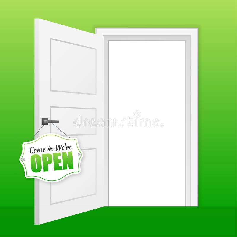 Open Door Sign. Door Sign. Label with Text in Flat Style. Stock Vector ...