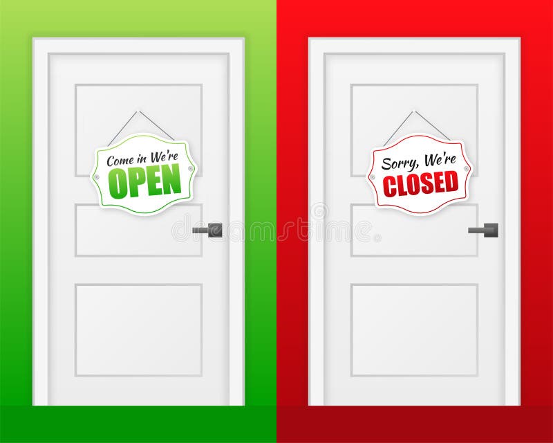 Open Door Sign. Door Sign. Label with Text in Flat Style. Stock Vector ...