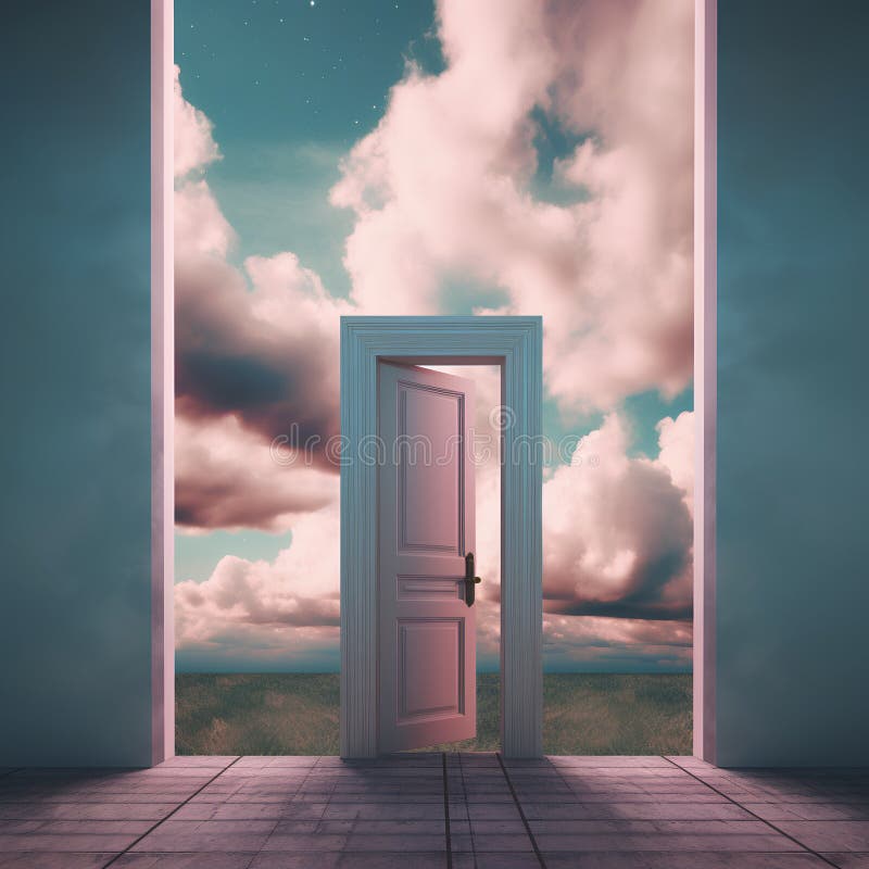Open Door in the Sky with Clouds, 3d Render Illustration. Stock ...