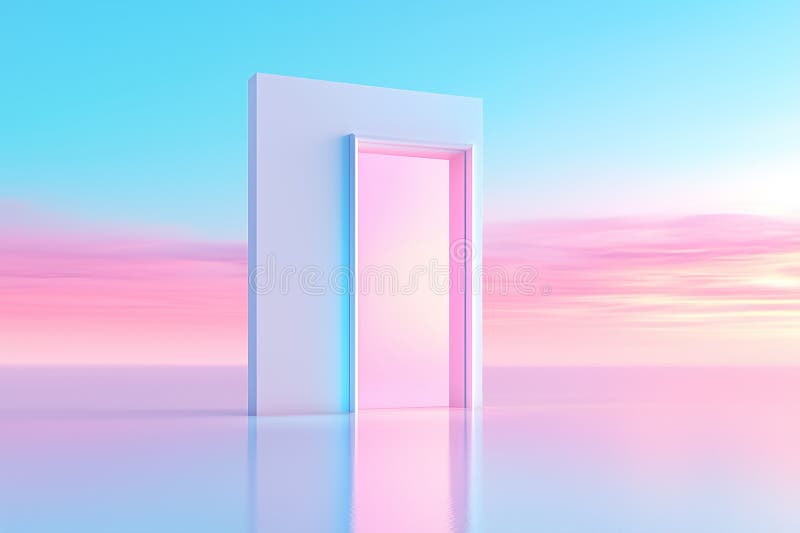 An Open Door Stands Invitingly in a Serene Digital Landscape with a ...