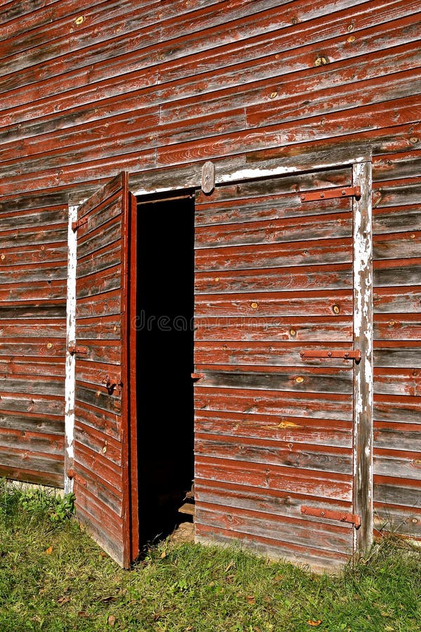Open Door of an Old Rd Barn Stock Image - Image of cupola, farmer ...