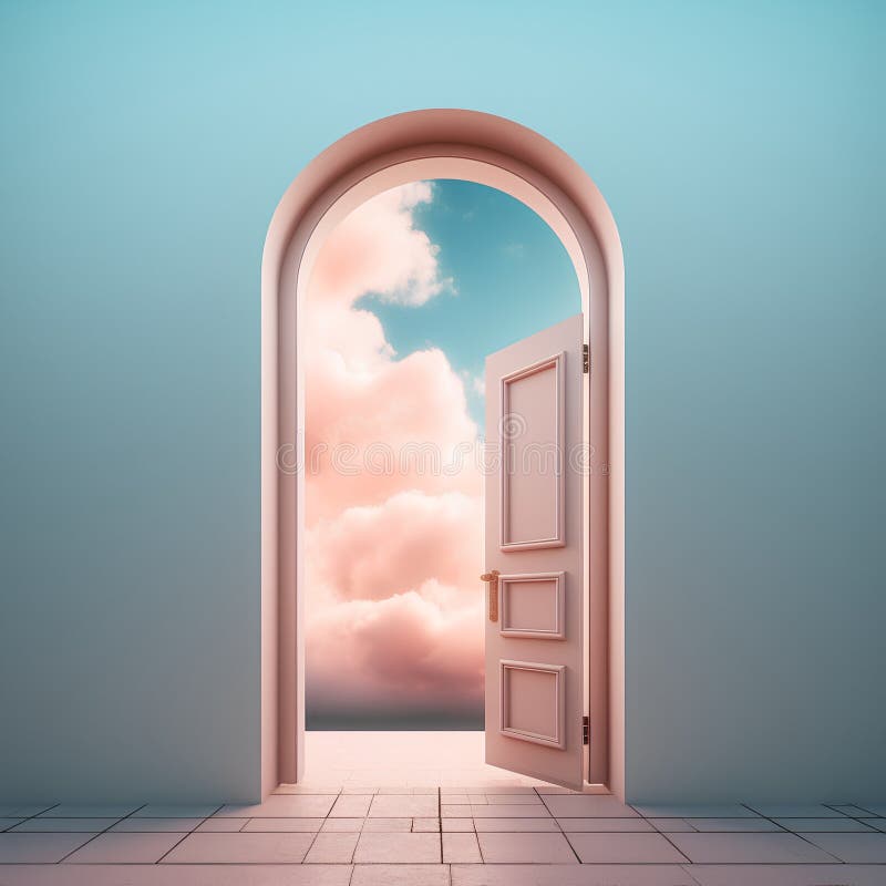 Open Door To the Sky with Clouds. 3d Render Illustration Stock ...