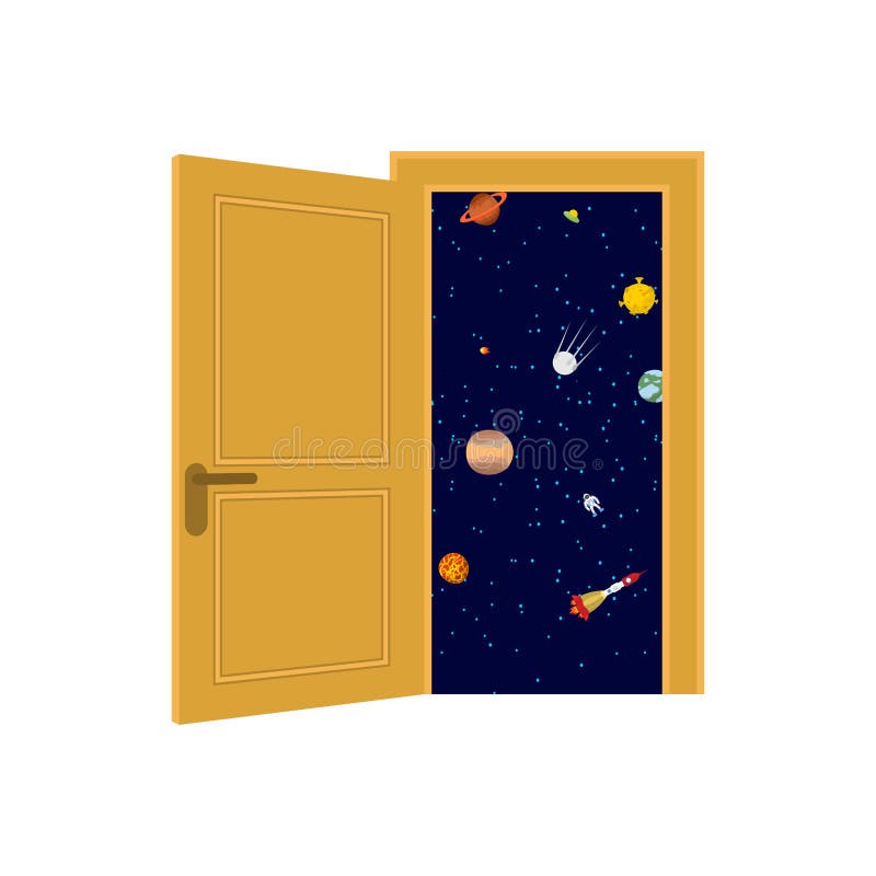 Open Door To Space. Concept of Beginning of Study of Space and Stellar ...