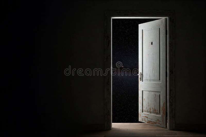 An Open Door To Starry Space. Space for Text. Stock Photo - Image of ...