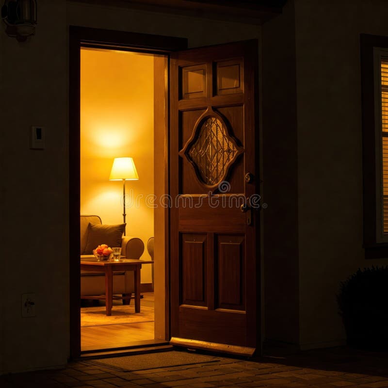 An Open Door To a Warm and Cozy Home. Stock Photo - Image of safety ...