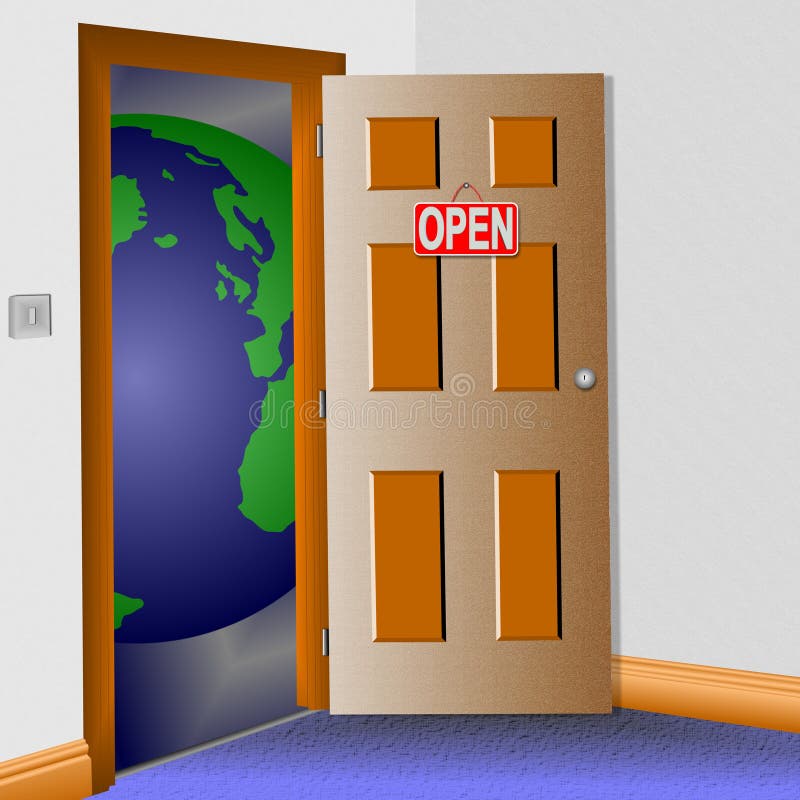 Open door to the world stock illustration. Illustration of office ...
